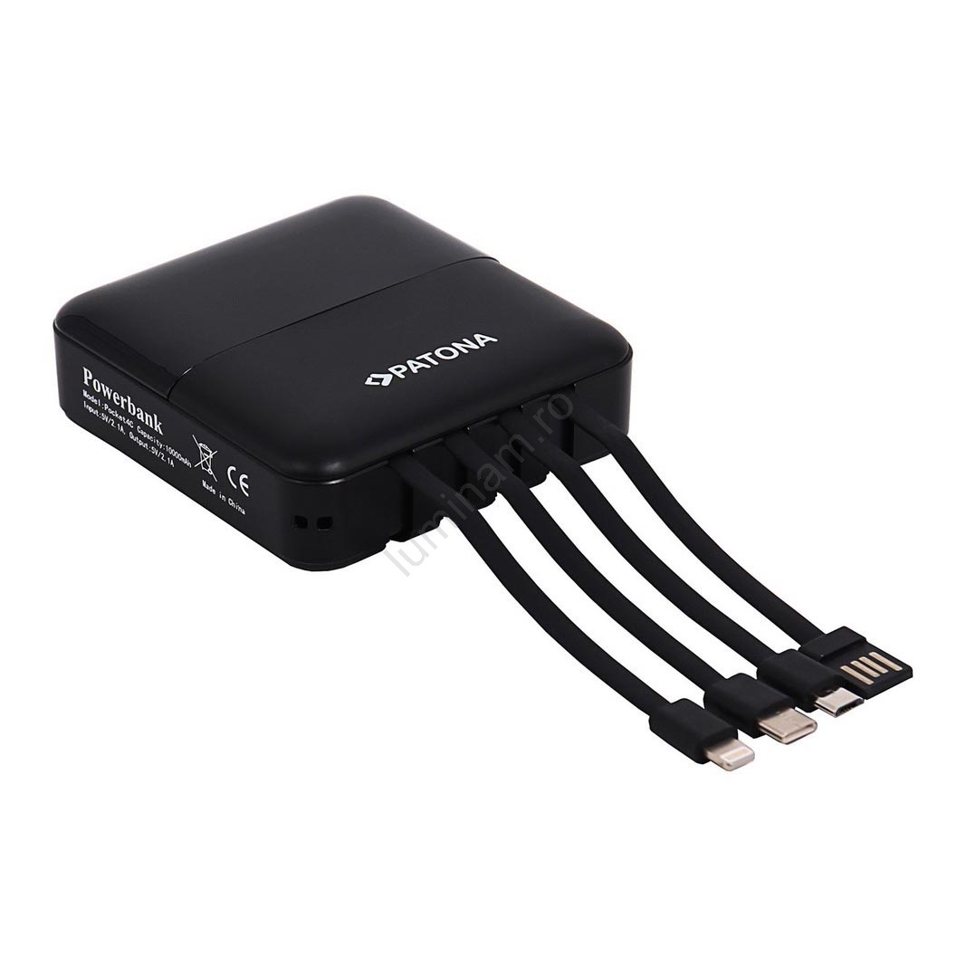 Acumulator extern cu iluminare LED 10000mAh Li-Ion 2,1A PATONA | Luminam