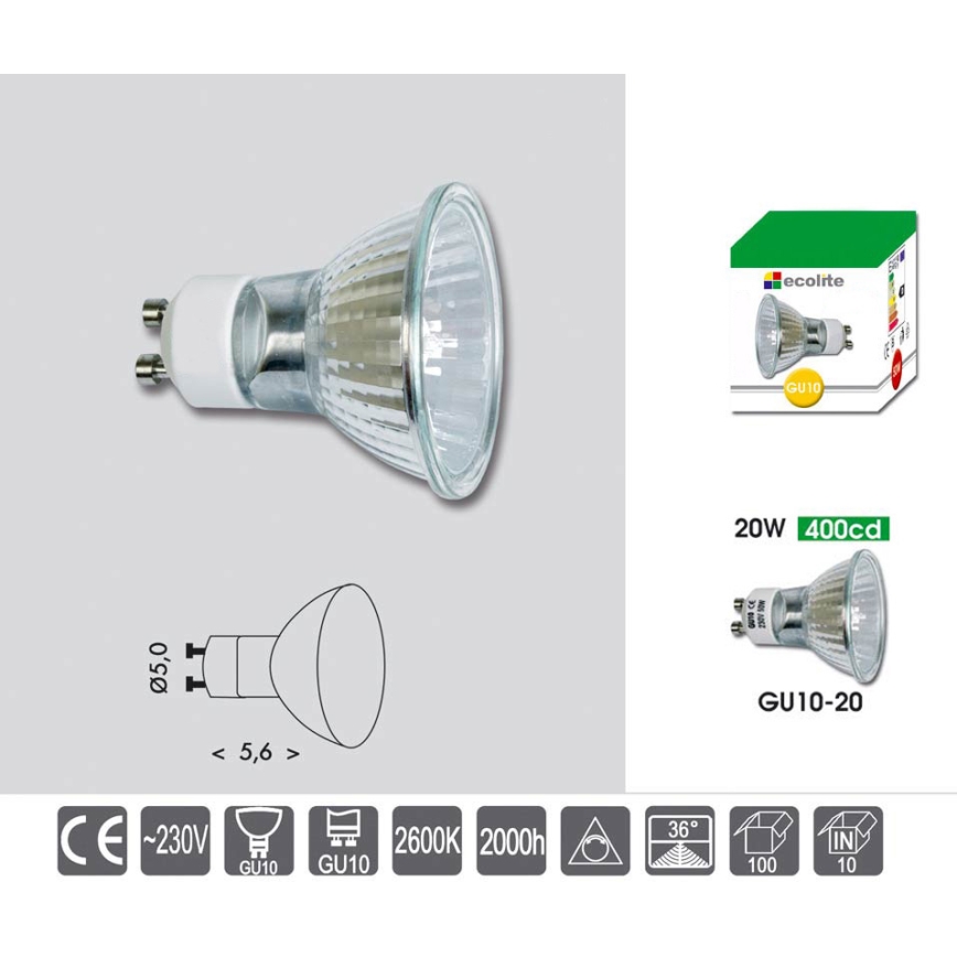 Bec industrial cu halogen GU10/20W/230V Ecolite | Luminam