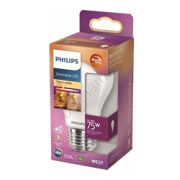 Bec LED dimabil Philips Warm Glow A60 E27/10,5W/230V 2200-2700K CRI 90 | Luminam