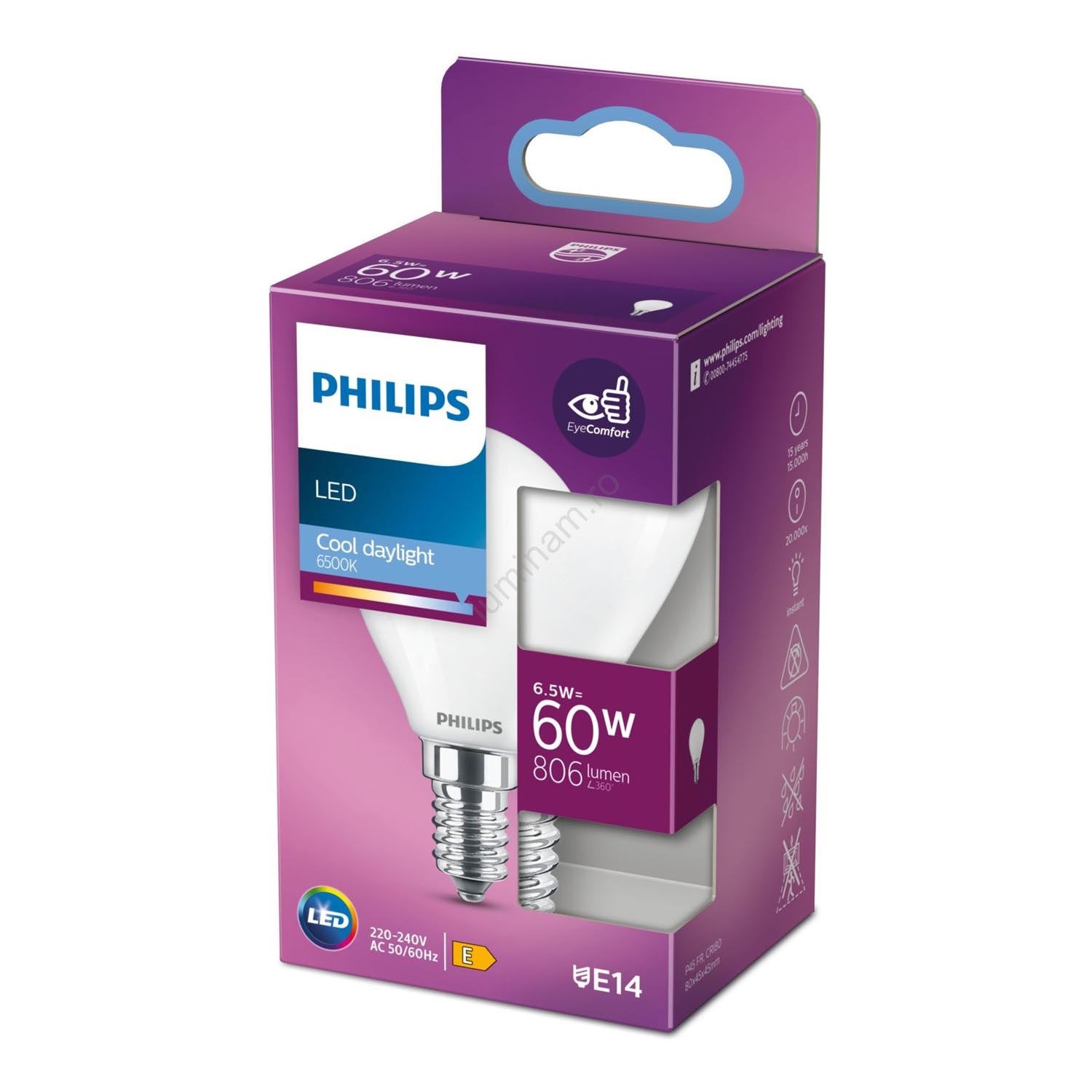 Bec LED Philips E14/6,5W/230V 6500K | Luminam