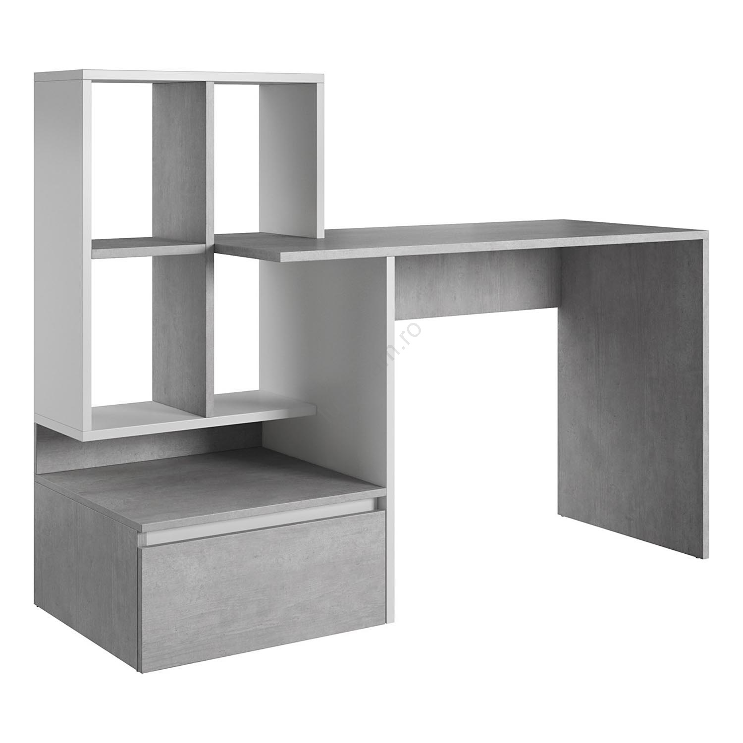 Birou cu poliță MARLO, gri beton/alb | Luminam