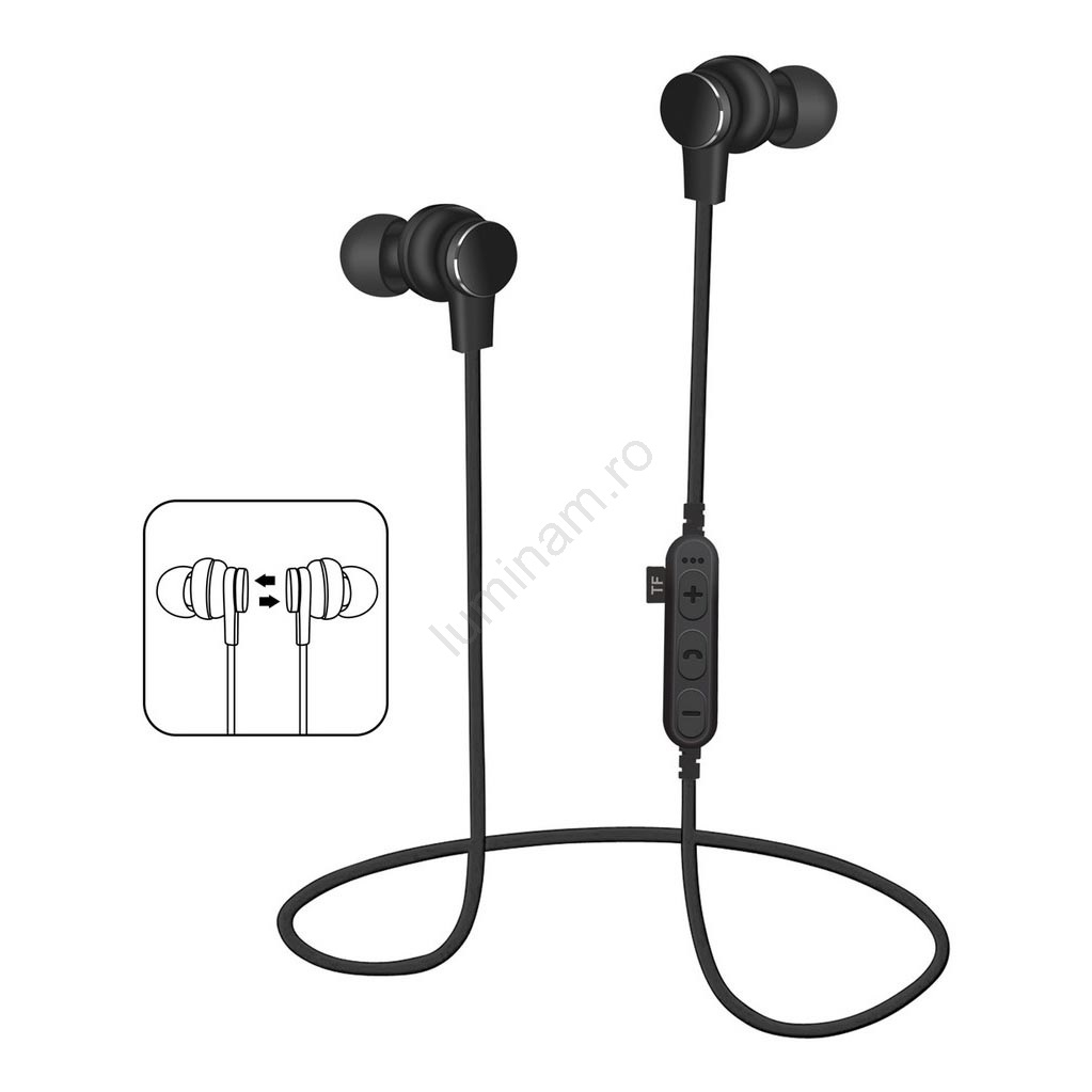 Căști fără fir bluetooth negre | Luminam