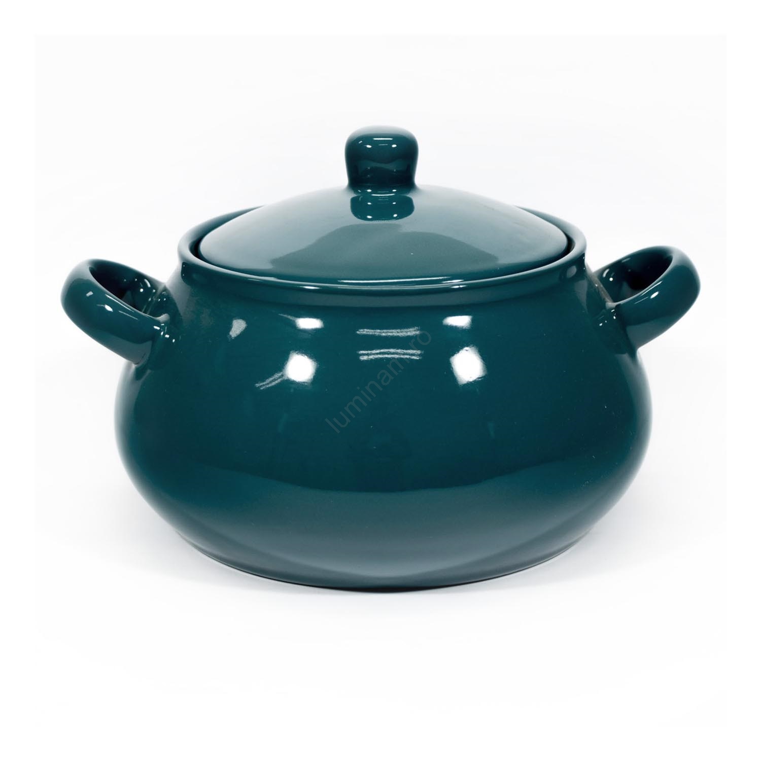 Castron ceramic pentru supă, cu capac, verde închis | Luminam