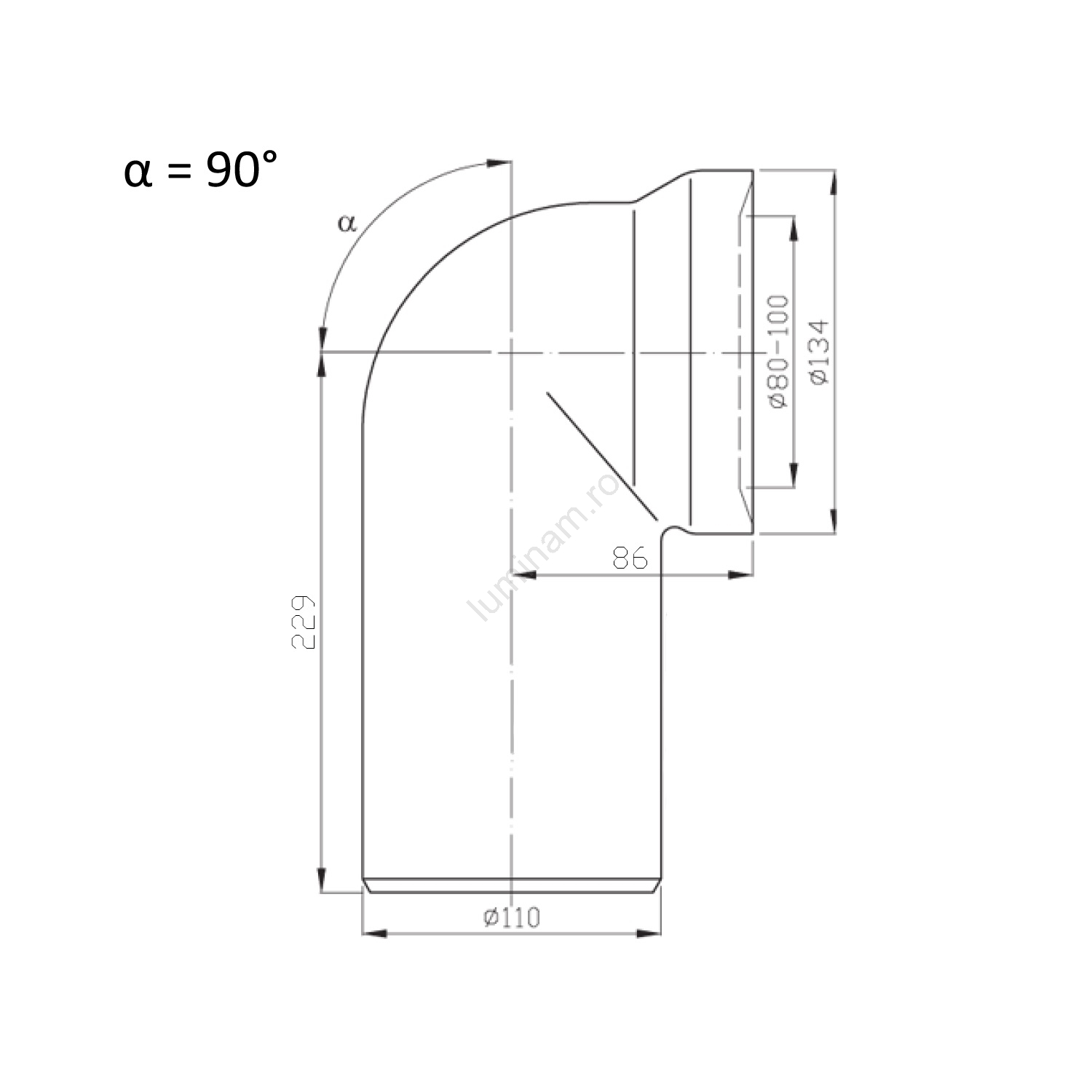 Cot racord 90° pentru vas de toaletă Bruckner 11 cm alb | Luminam