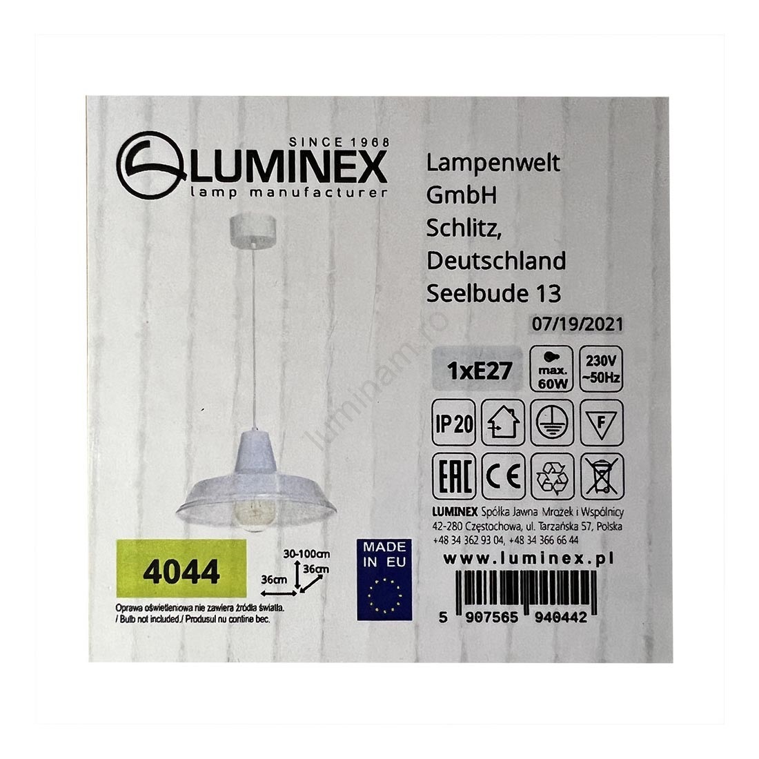 Euluna - Pendul pe cablu CLASS 1xE27/60W/230V | Luminam
