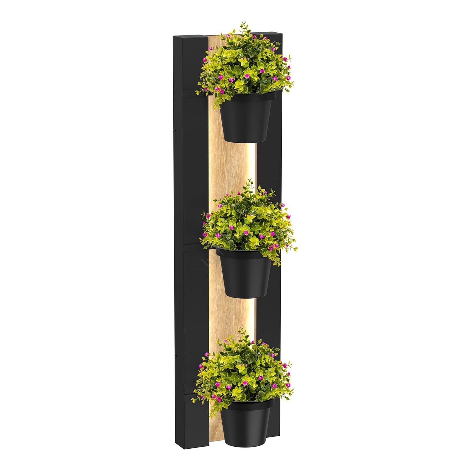 Ghiveci mural cu funcție de iluminare LED SHELF 90x18 cm negru/stejar ...
