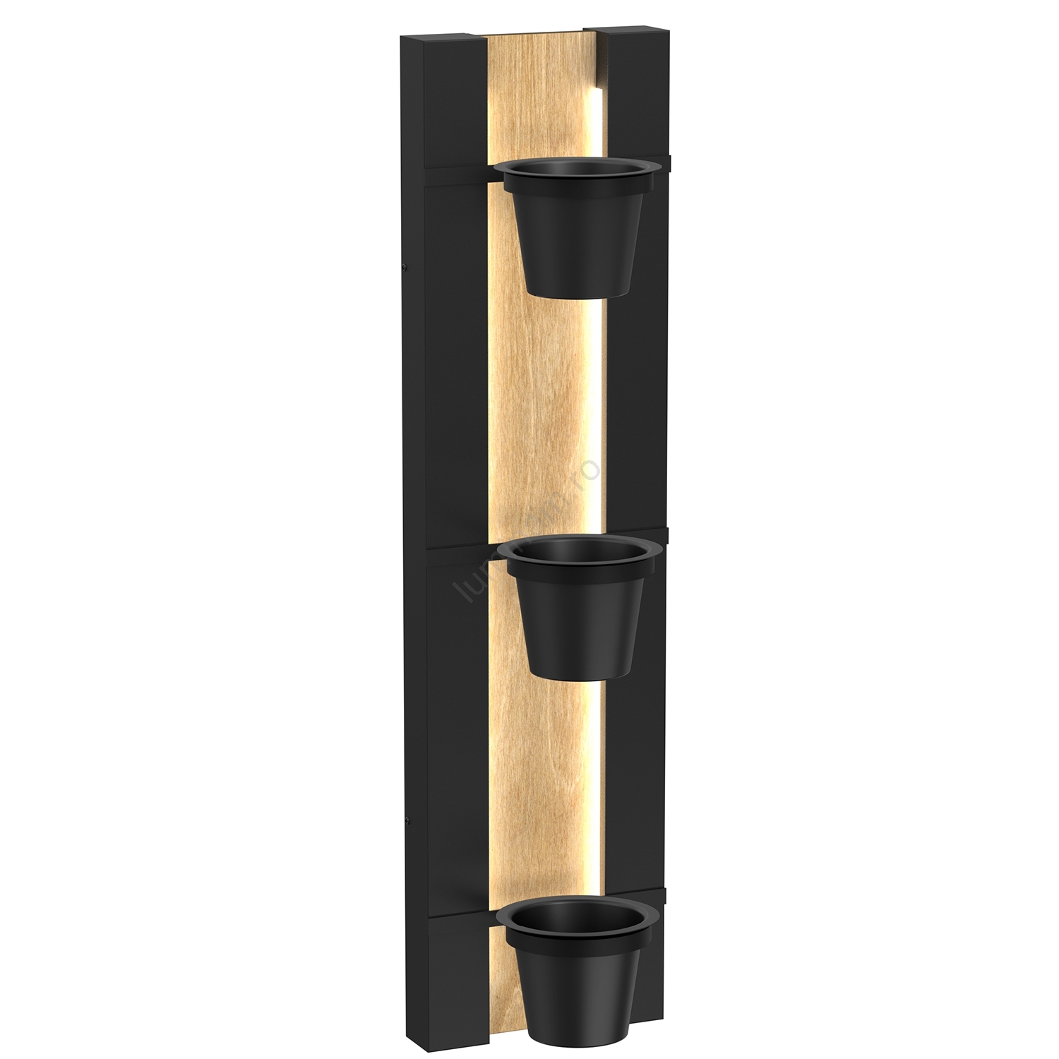 Ghiveci mural cu funcție de iluminare LED SHELF 90x18 cm negru/stejar ...
