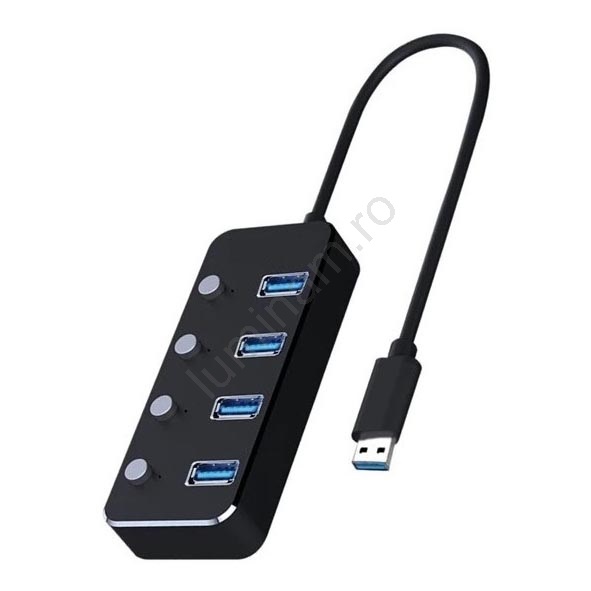 Hub USB cu comutatoare 4xUSB-A 3.0 negru | Luminam