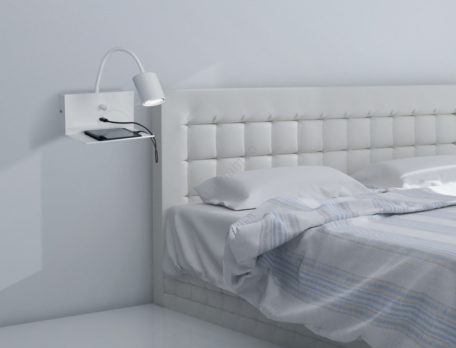 Lampă de perete cu raft DEMIA 1xGU10/8W/230V albă + USB | Luminam