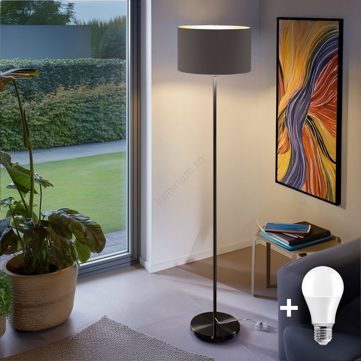 Lampadar LED TUNJA, 1xE27/20W/230V, Ø 38 cm, negru/taupe | Luminam