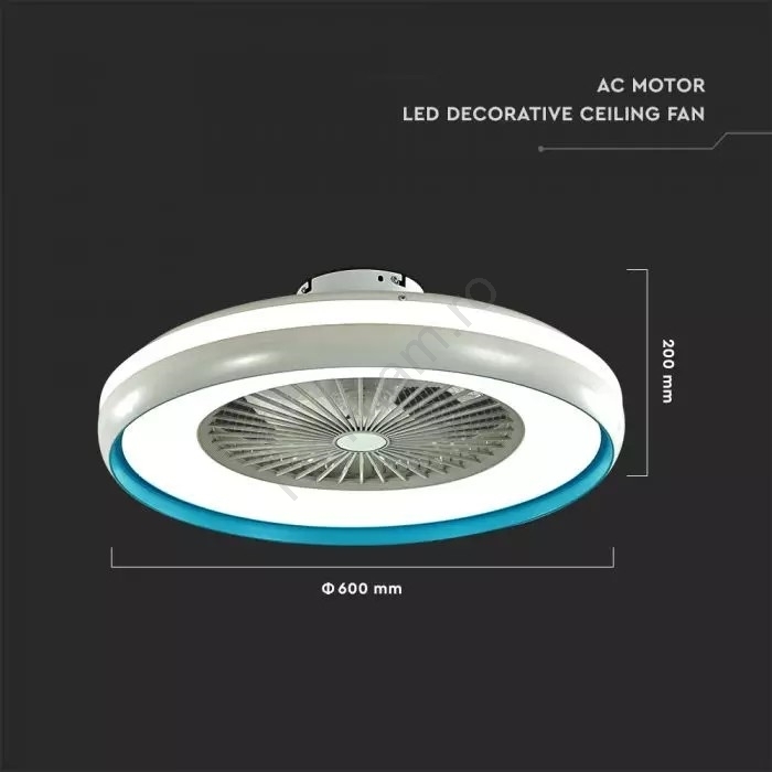 Plafonieră LED cu ventilator LED/45W/230V 3000/4000/6500K albastră ...