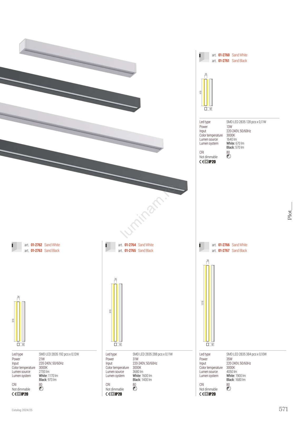 Redo 01-2765 - Aplica de perete PLOT LED, 31 W, 230 V, 90 cm, neagră | Luminam