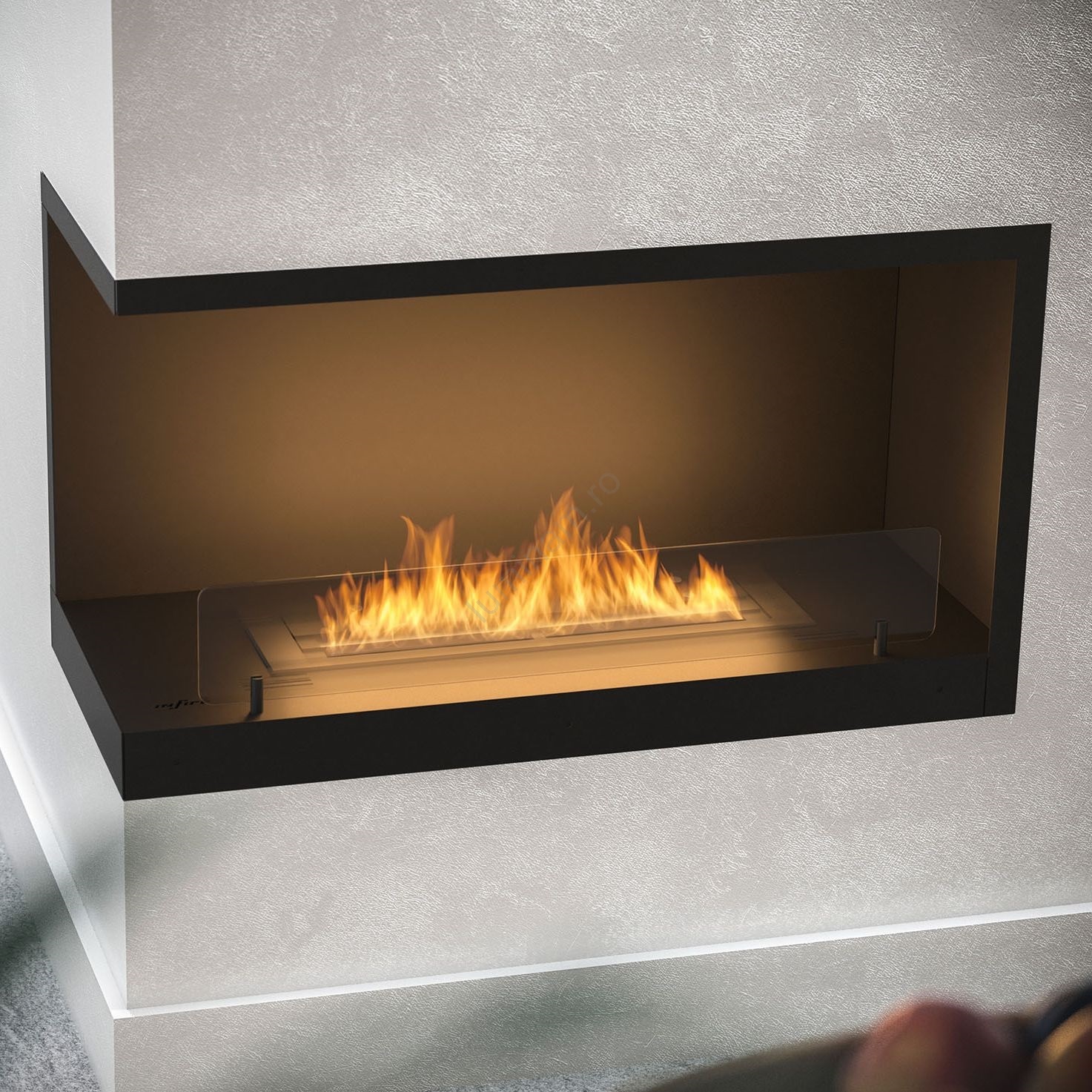 Șemineu BIO de colț 80x45 cm 3kW negru InFire | Luminam