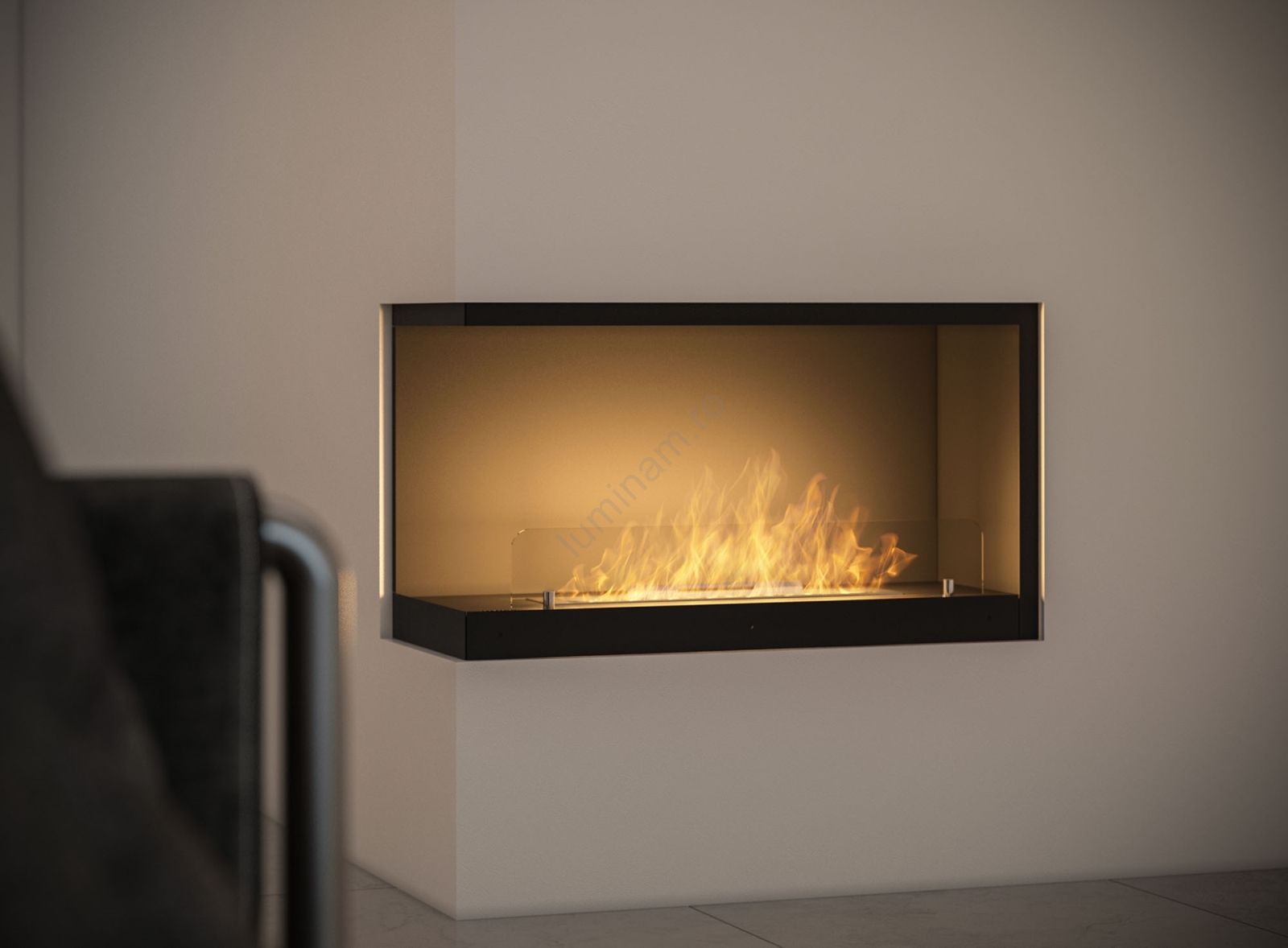 Șemineu BIO de colț 80x45 cm 3kW negru InFire | Luminam