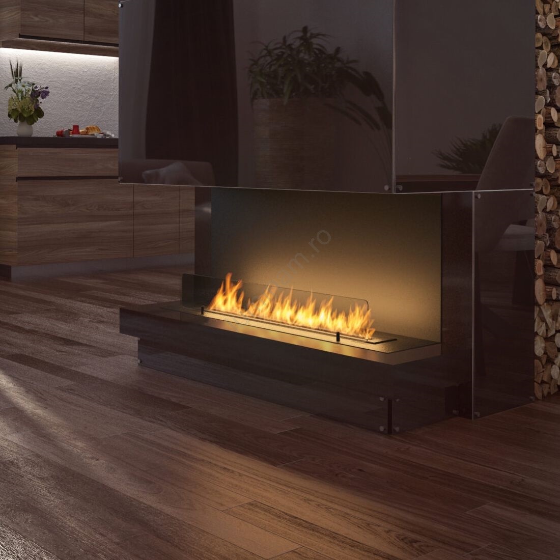 Șemineu BIO încorporat 100x45 cm 3kW negru InFire | Luminam
