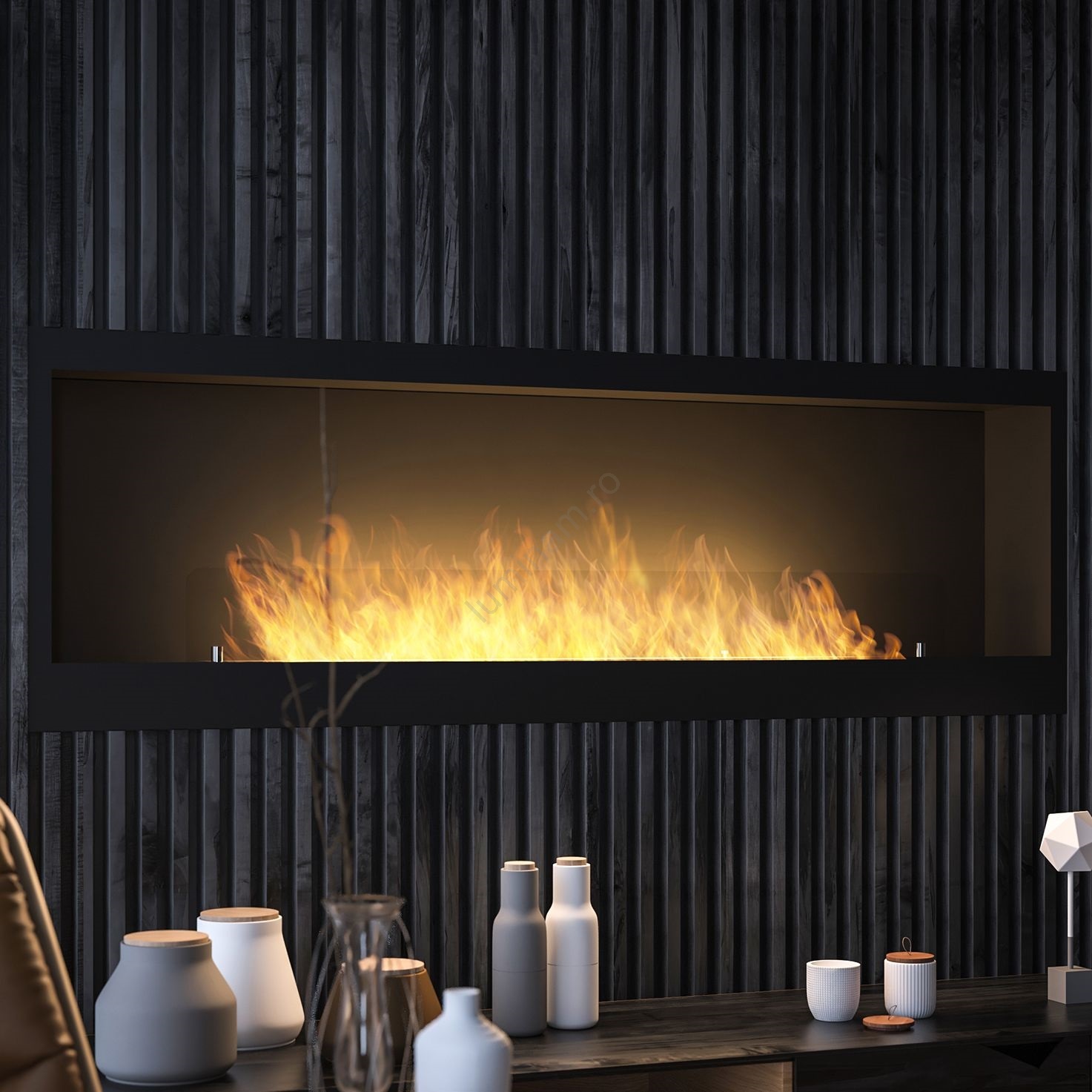 Șemineu BIO încorporat 150x50 cm 4,2kW negru InFire | Luminam