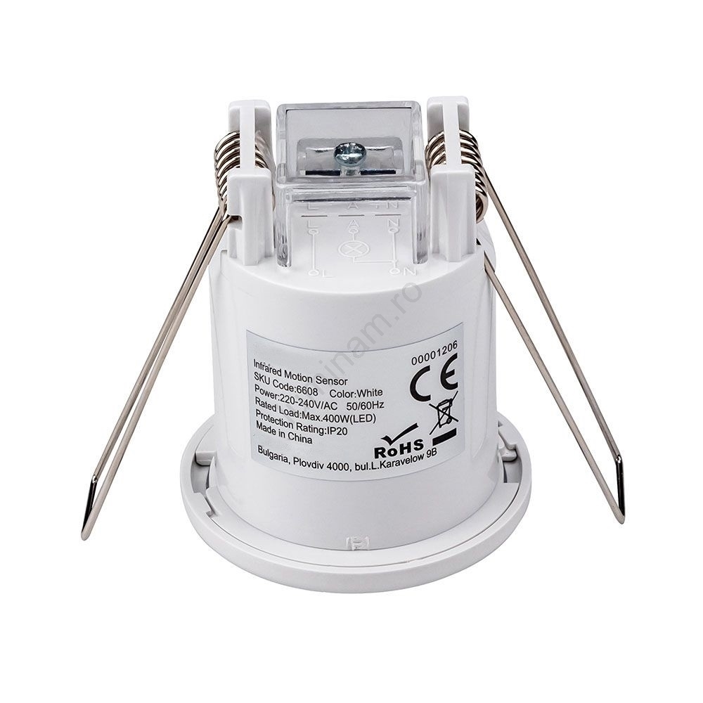 Senzor de mișcare încastrat PIR 360° 400W/230V alb | Luminam