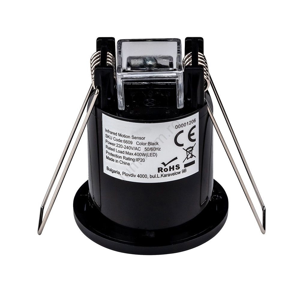 Senzor de mișcare încastrat PIR 360° 400W/230V negru | Luminam