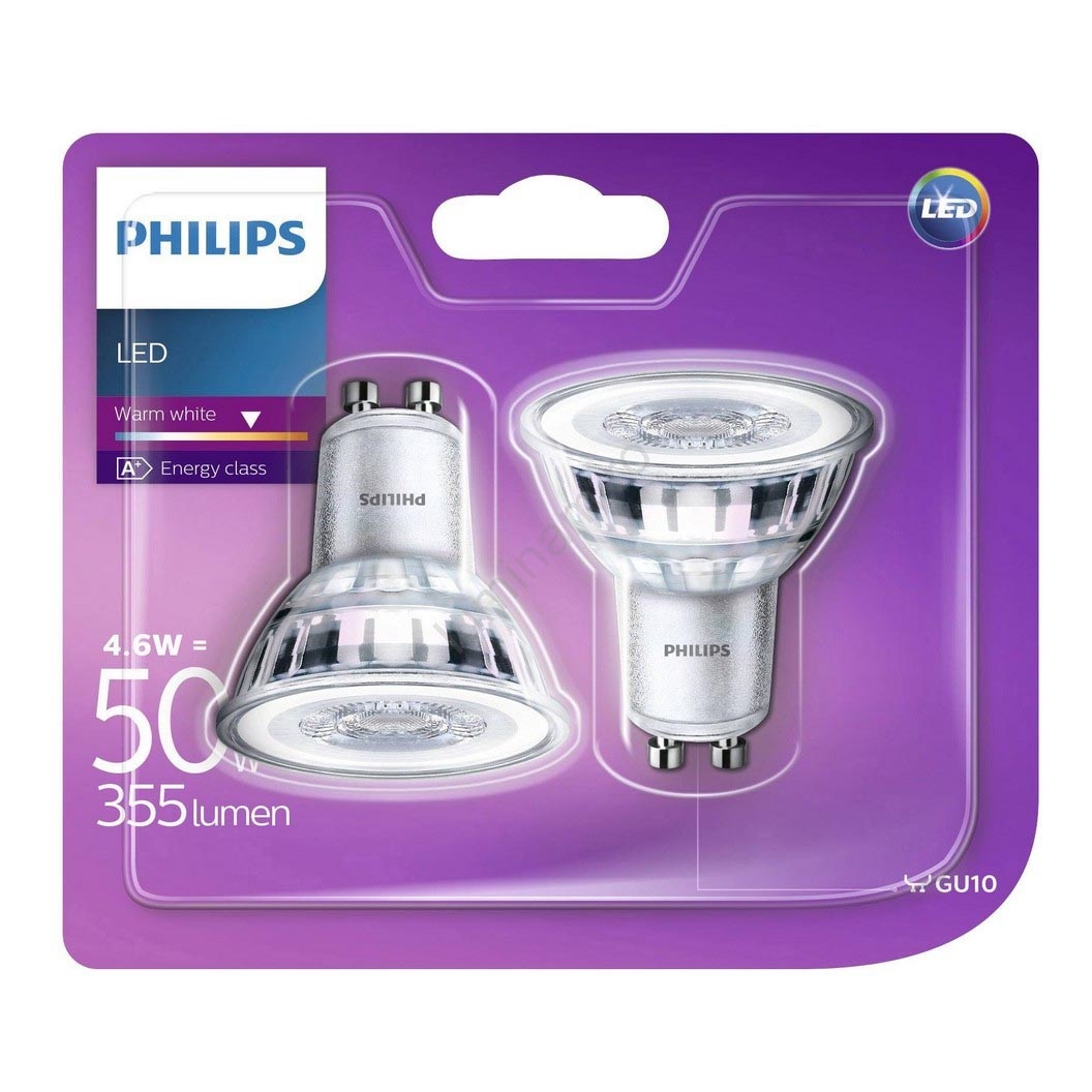 SET 2x bec LED Philips GU10/4,6W/230V 2700K | Luminam