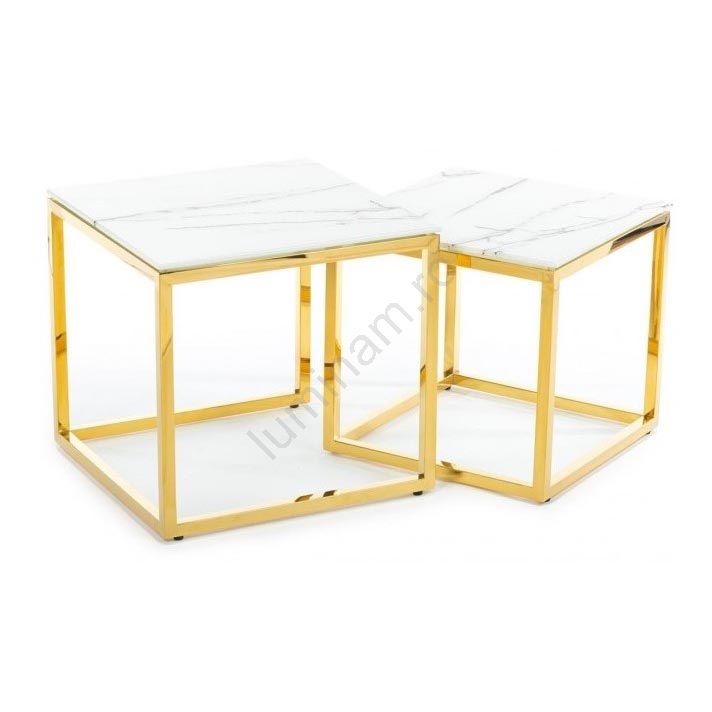 SET 2x măsuță de cafea LIGHT 42x45 cm aurie/albă decor marmorat | Luminam