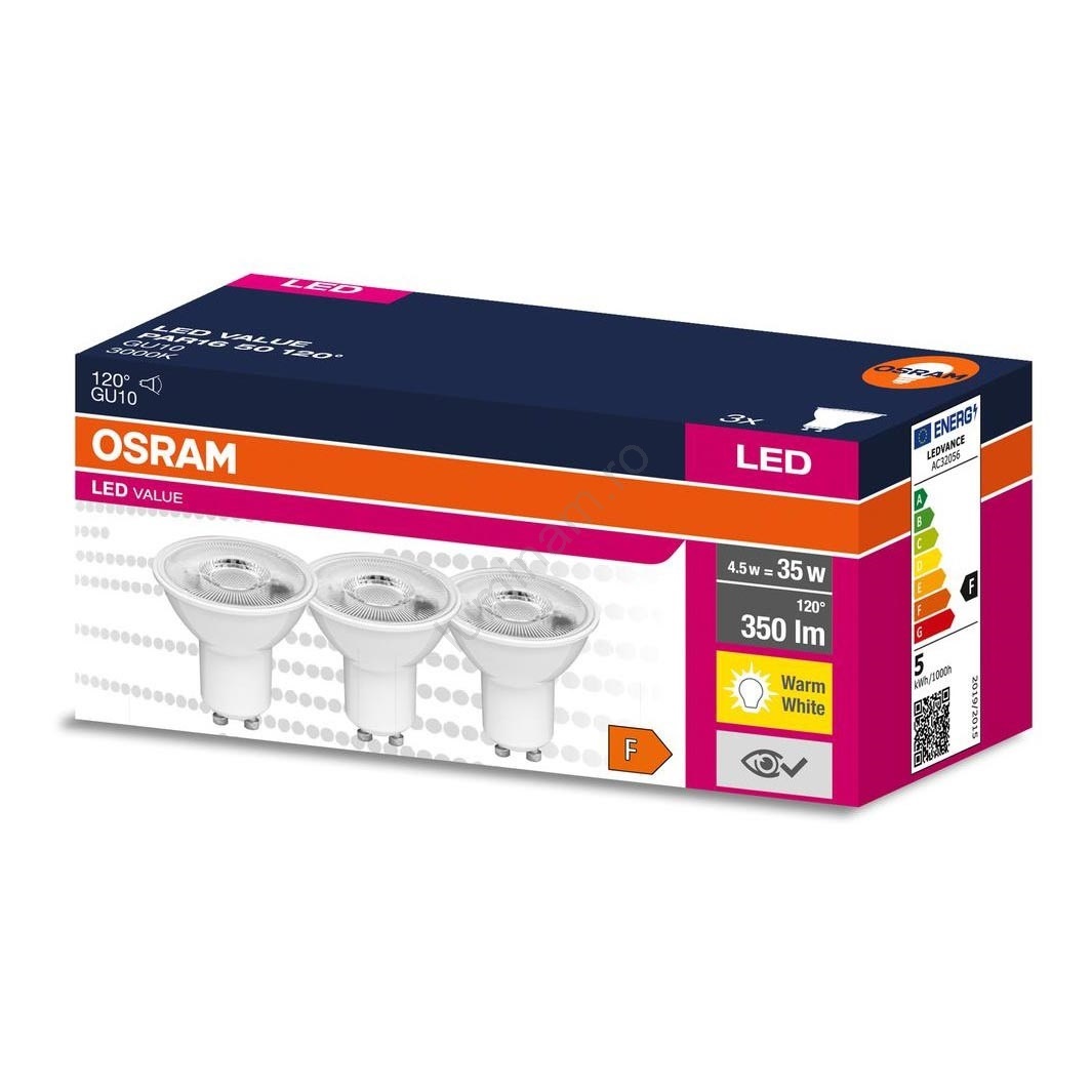 SET 3x bec LED PAR16 GU10/4,5W/230V 3000K 120° Osram | Luminam