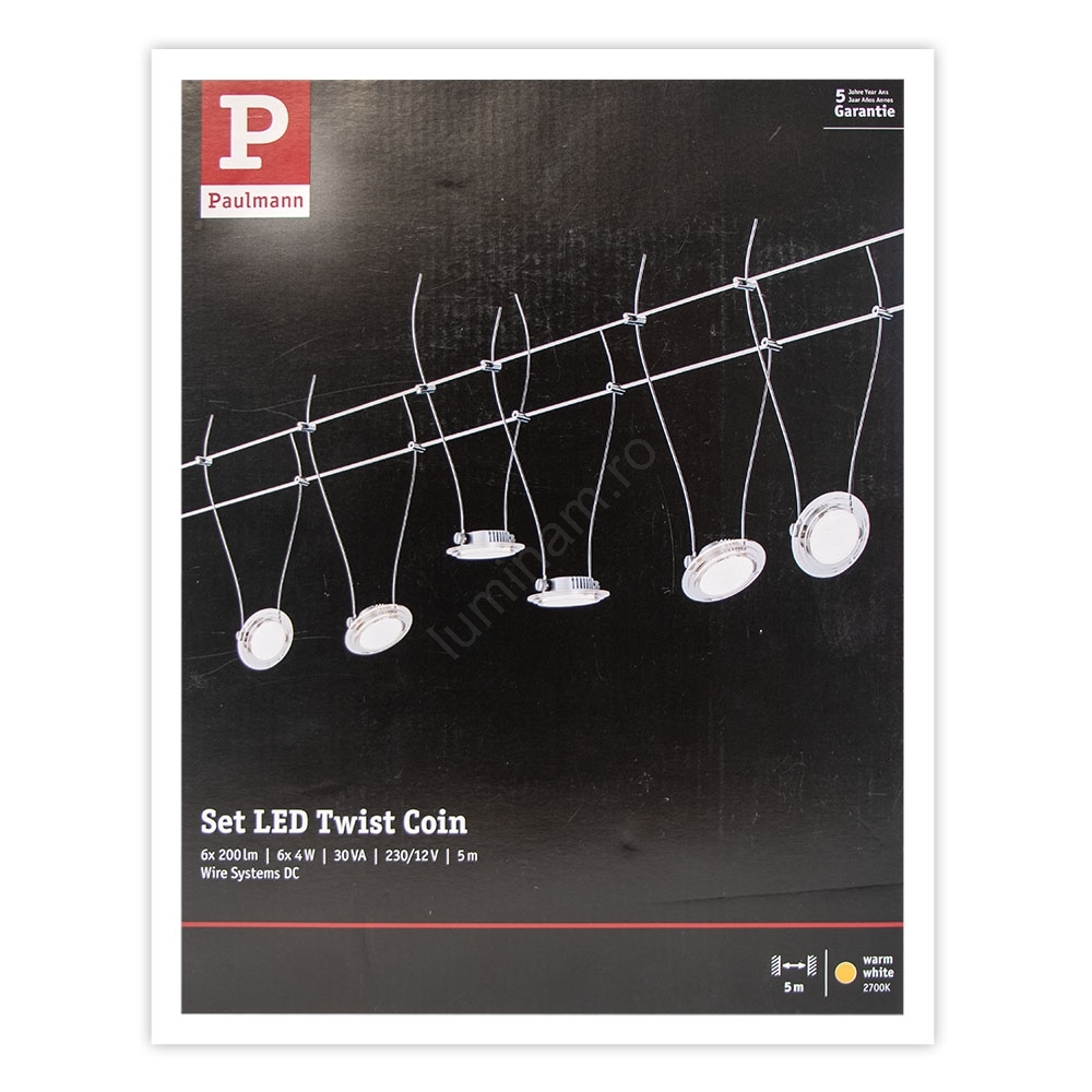 SET 6x lustră pe cablu LED/4W TWIST COIN 230V Paulmann 94117 | Luminam