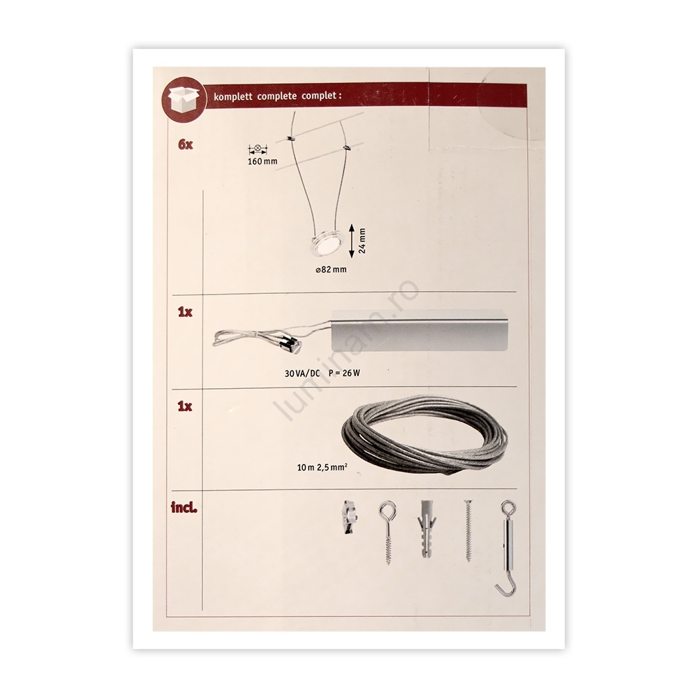 SET 6x lustră pe cablu LED/4W TWIST COIN 230V Paulmann 94117 | Luminam