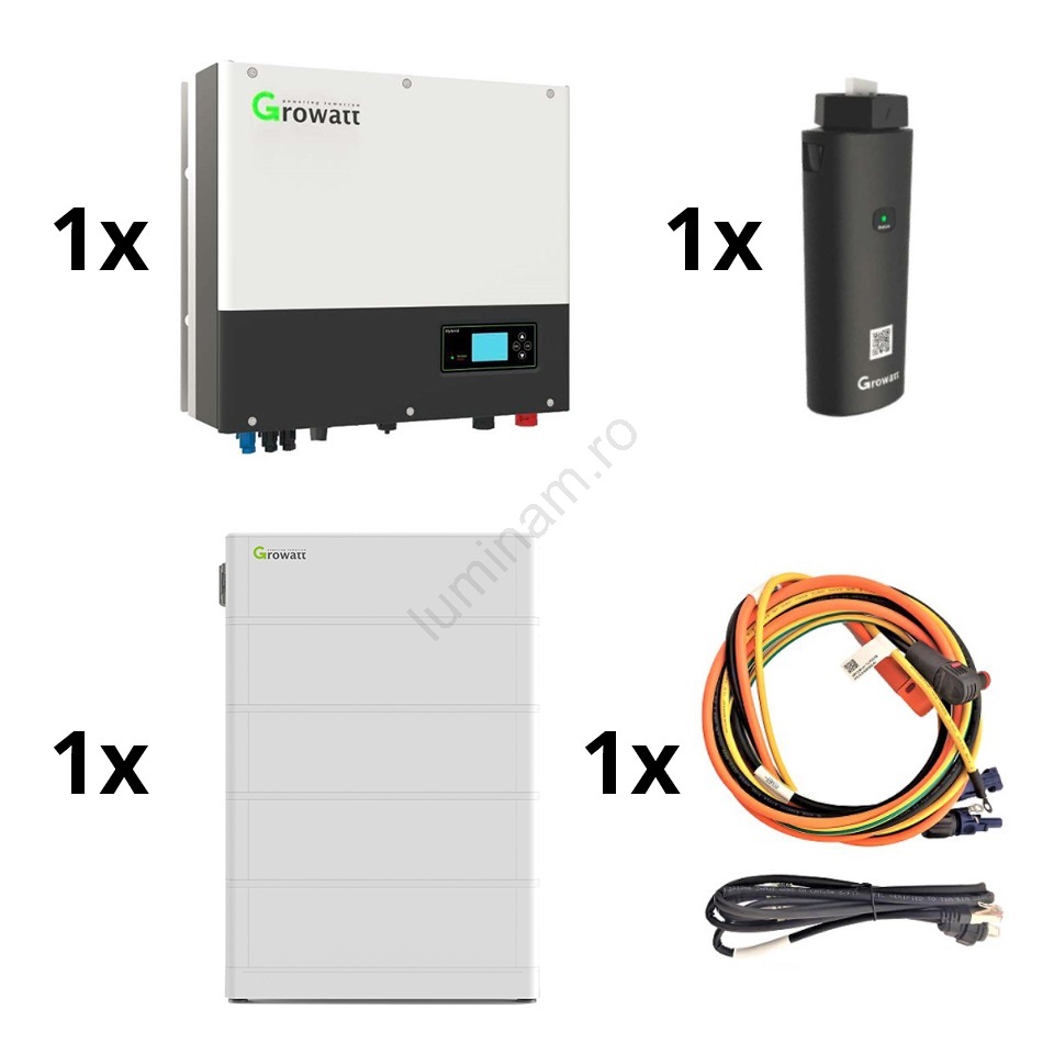Set solar: convertor hibrid 3p 10 kW GROWATT + baterie 10,24 kWh | Luminam