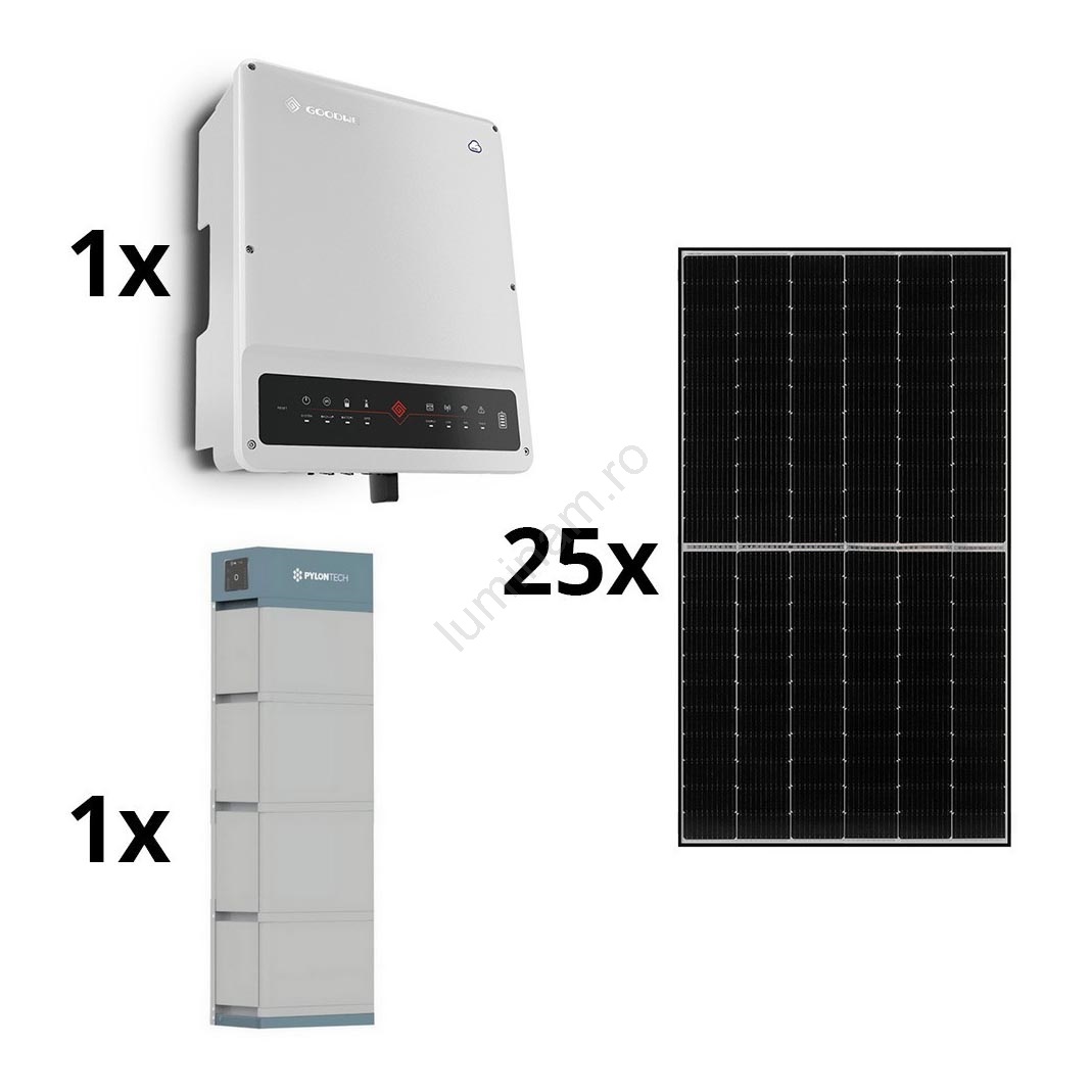 Set solar GOODWE – 10kWp JINKO + convertor hibrid 10kW GOODWE trifazic + baterie 14,2 kWh PYLONTECH
